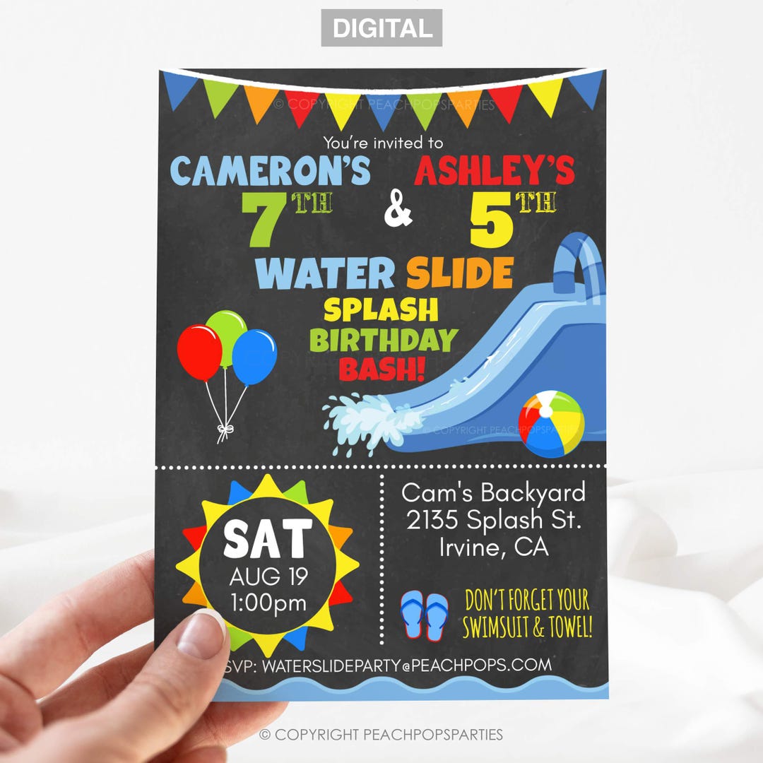 Water Slide Birthday Invitation Party Invite EDITABLE Waterslide Splash ...