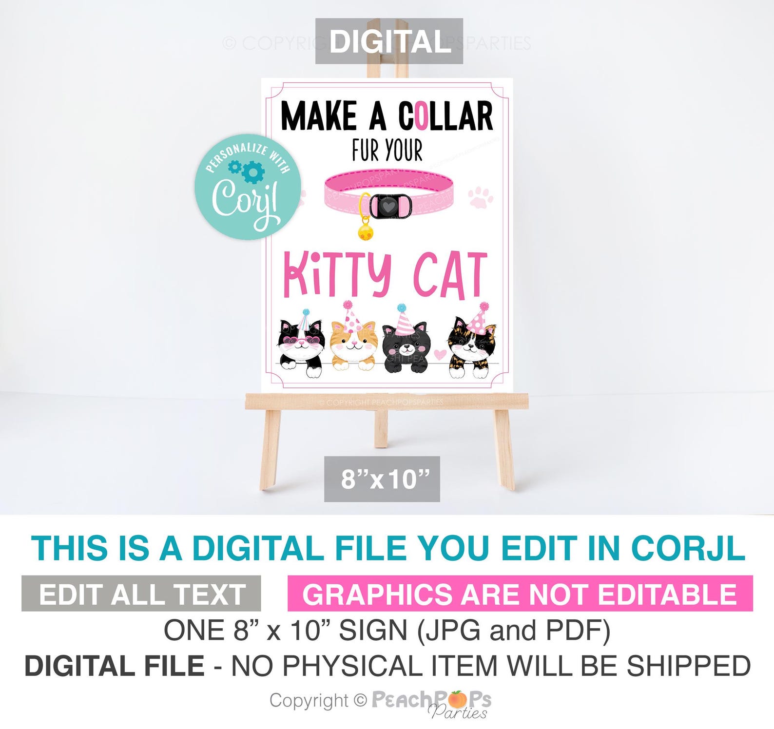 EDITABLE Make a Collar Sign Kitten Birthday Party DIGITAL Kitty ...