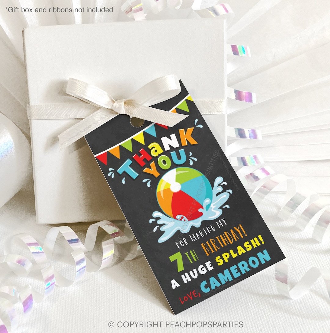 Editable Splish Splash Thank You Tag Beach Ball Pool Party Thanks ANY ...