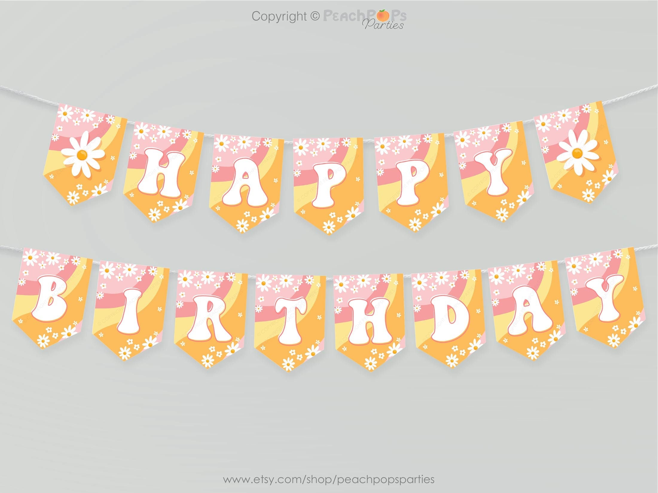 Editable Groovy Birthday Banner Happy Birthday Flag Banner Retro Pink ...
