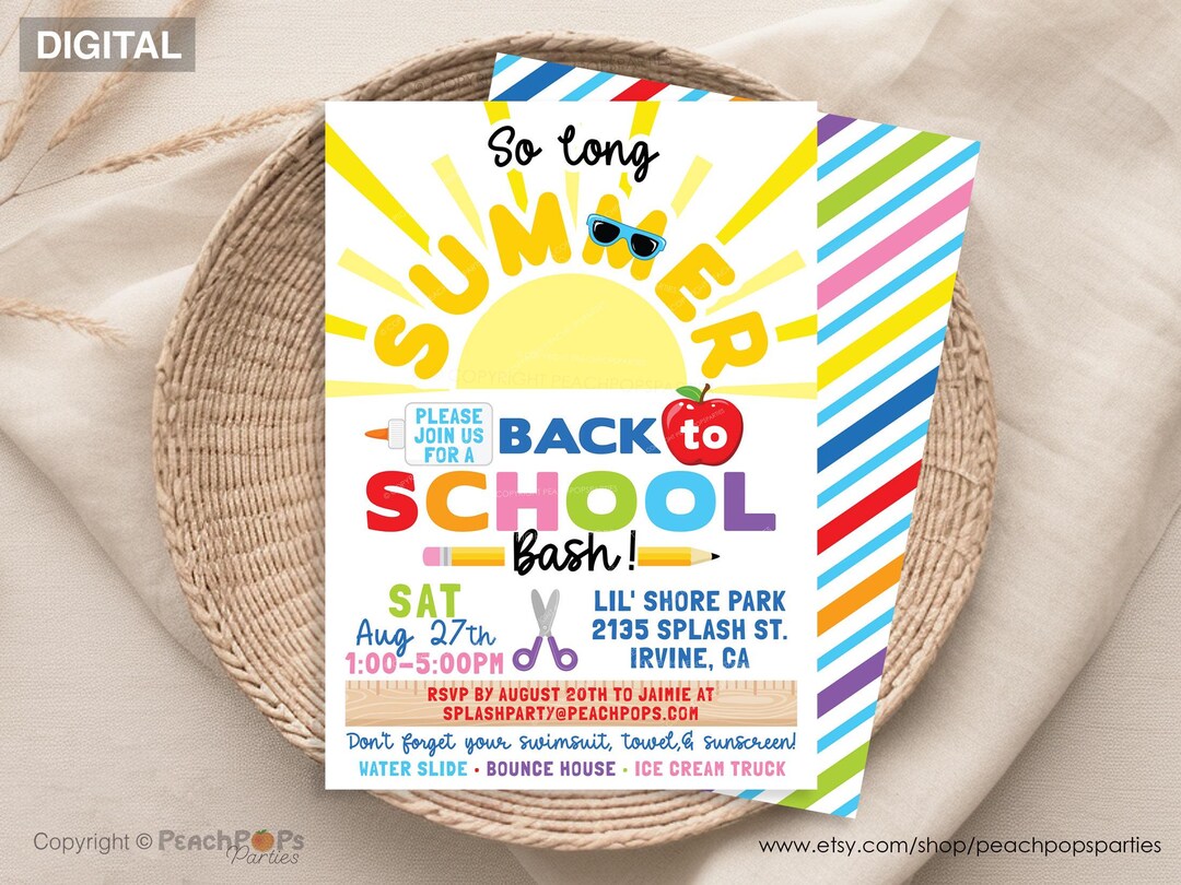 Back to School Party Invitation, so Long Summer Bash, End of Summer ...