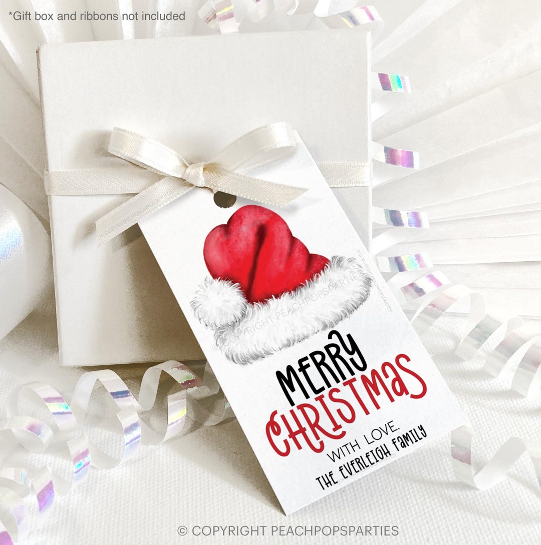 EDITABLE Christmas Gift Tag, Santa Hat Favor Tag, Holiday Party Gift ...