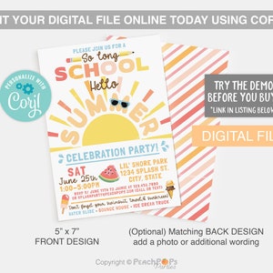 End of School Party Invitation, Hello Summer, School’s Out, Boho, Sun ...