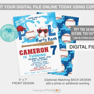 Editable Baseball Pool Birthday Party Invitation, Sports Birthday ...