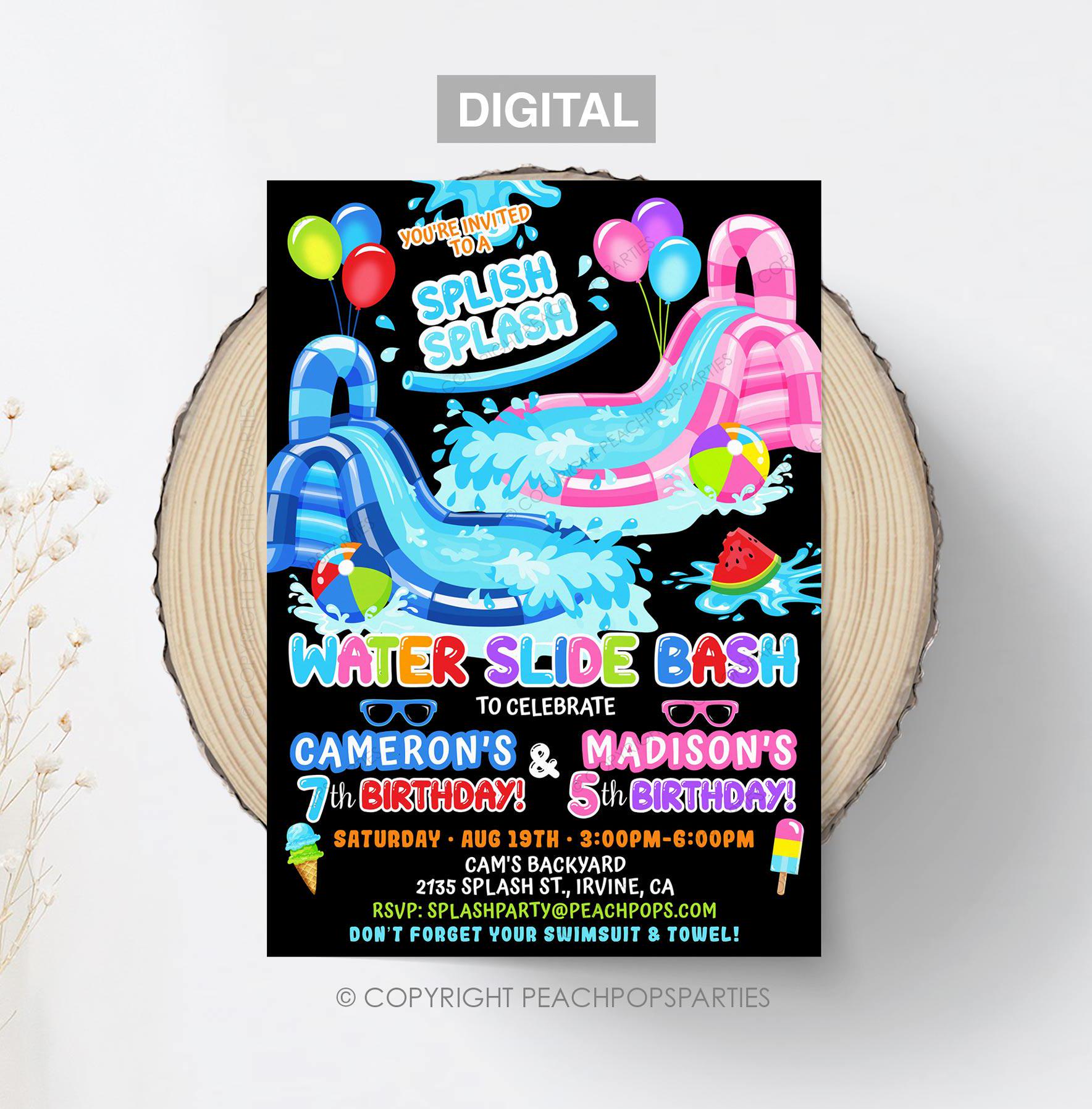 Editable Water Slide Invitation Waterslide Birthday Party Invite Blue ...