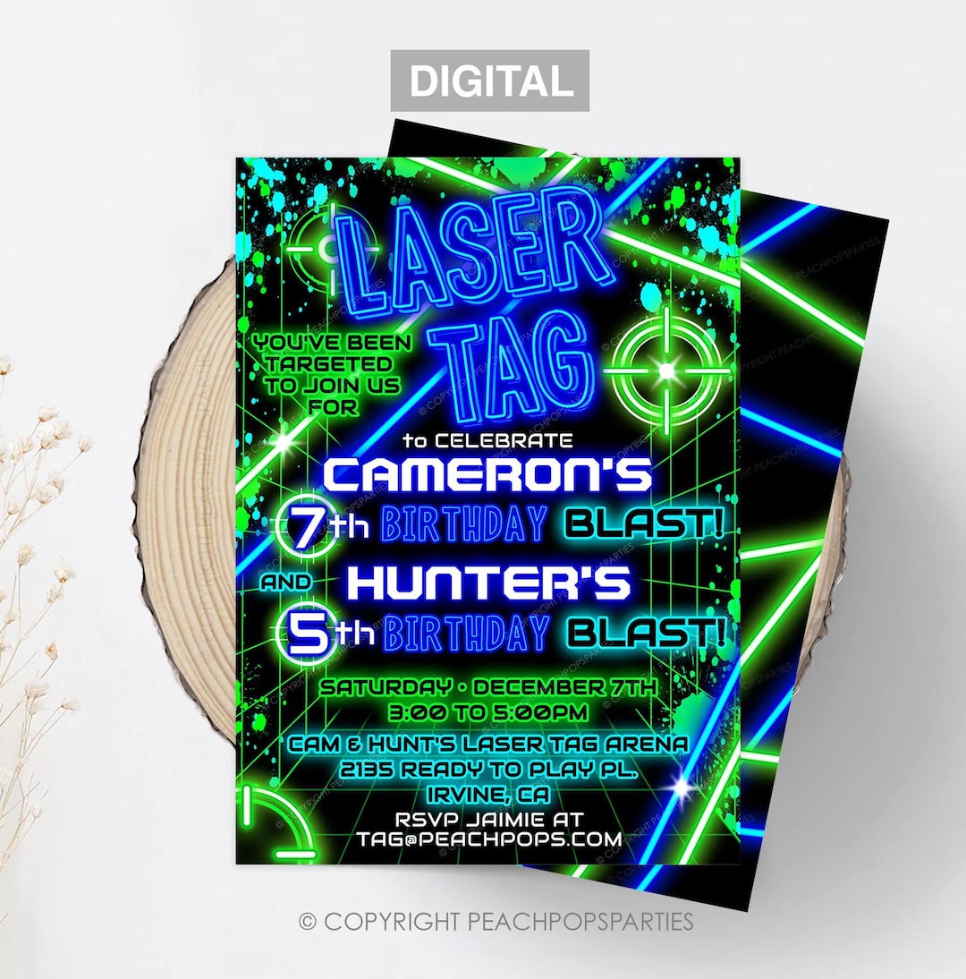 Editable Laser Tag Birthday Invitation, Neon Laser Tag Invite, Glow ...