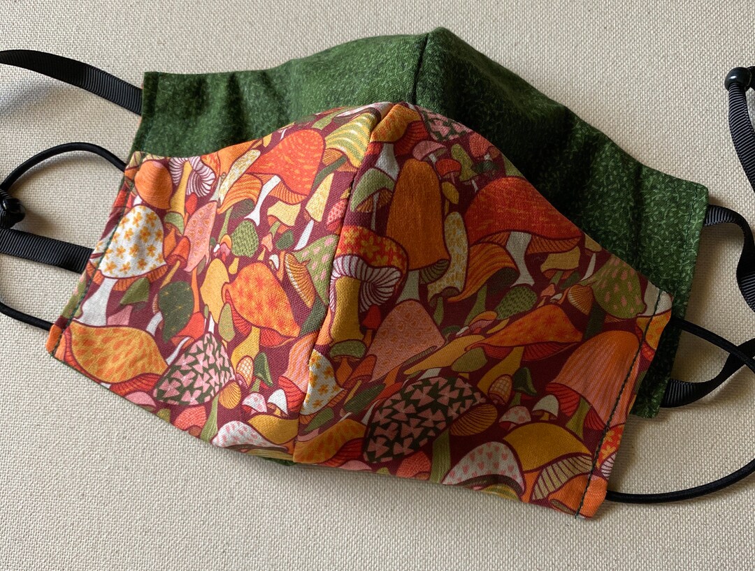 Retro Mushroom Face Mask. Reversible Double Layered Cotton Fabric. - Etsy