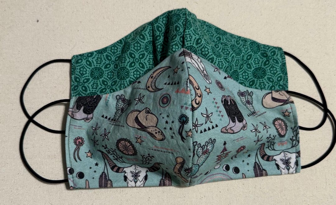 Retro Pastel Cowboy Face Mask. Reversible Double Layered Cotton Fabric ...