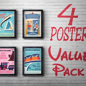 Vintage Walt Disney World Attraction Poster Set: Monorail, Carousel of ...