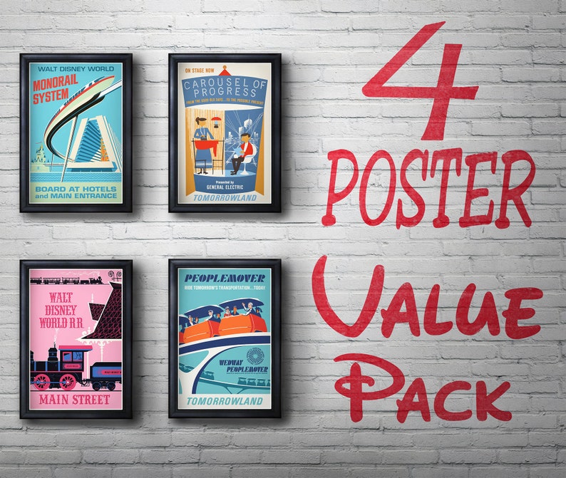 Vintage Walt Disney World Attraction Poster Set: Monorail - Etsy