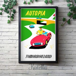 Vintage Disneyland Autopia Attraction Poster, Disney, Disneyworld ...
