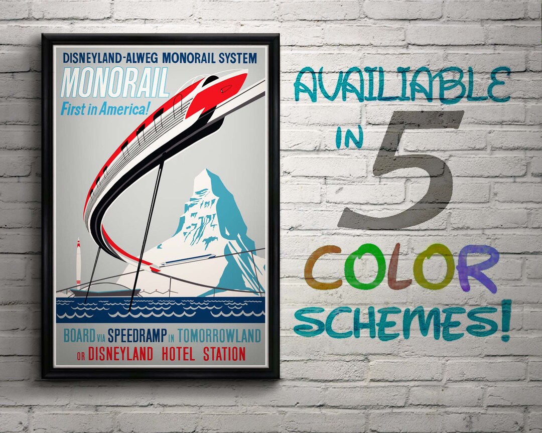 Vintage Disneyland Monorail Attraction Poster, Disney, Nursery, Kids ...