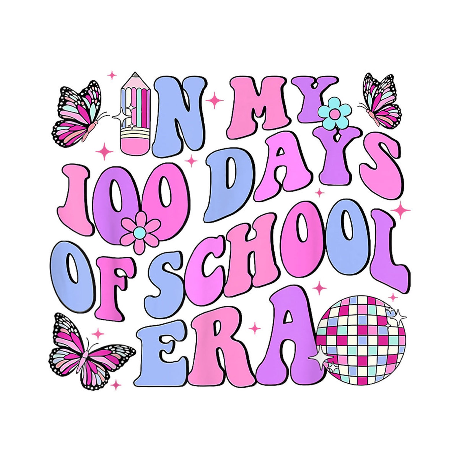 In My 100 Days of School Era Retro Disco 100th Day of School PNG. - Etsy