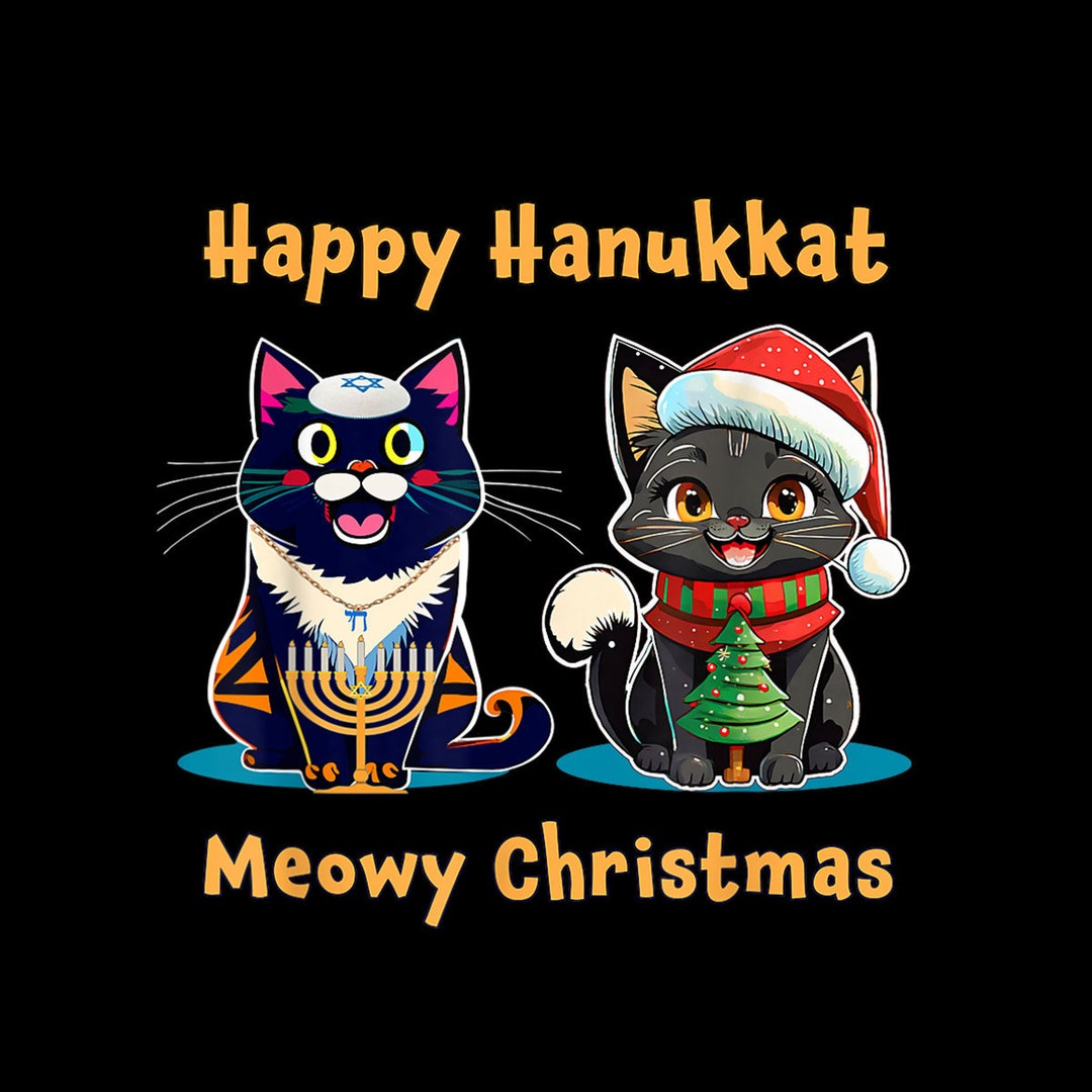 Merry Christmas Happy Hanukkah Jewish Christian Cat Lovers Digital PNG ...