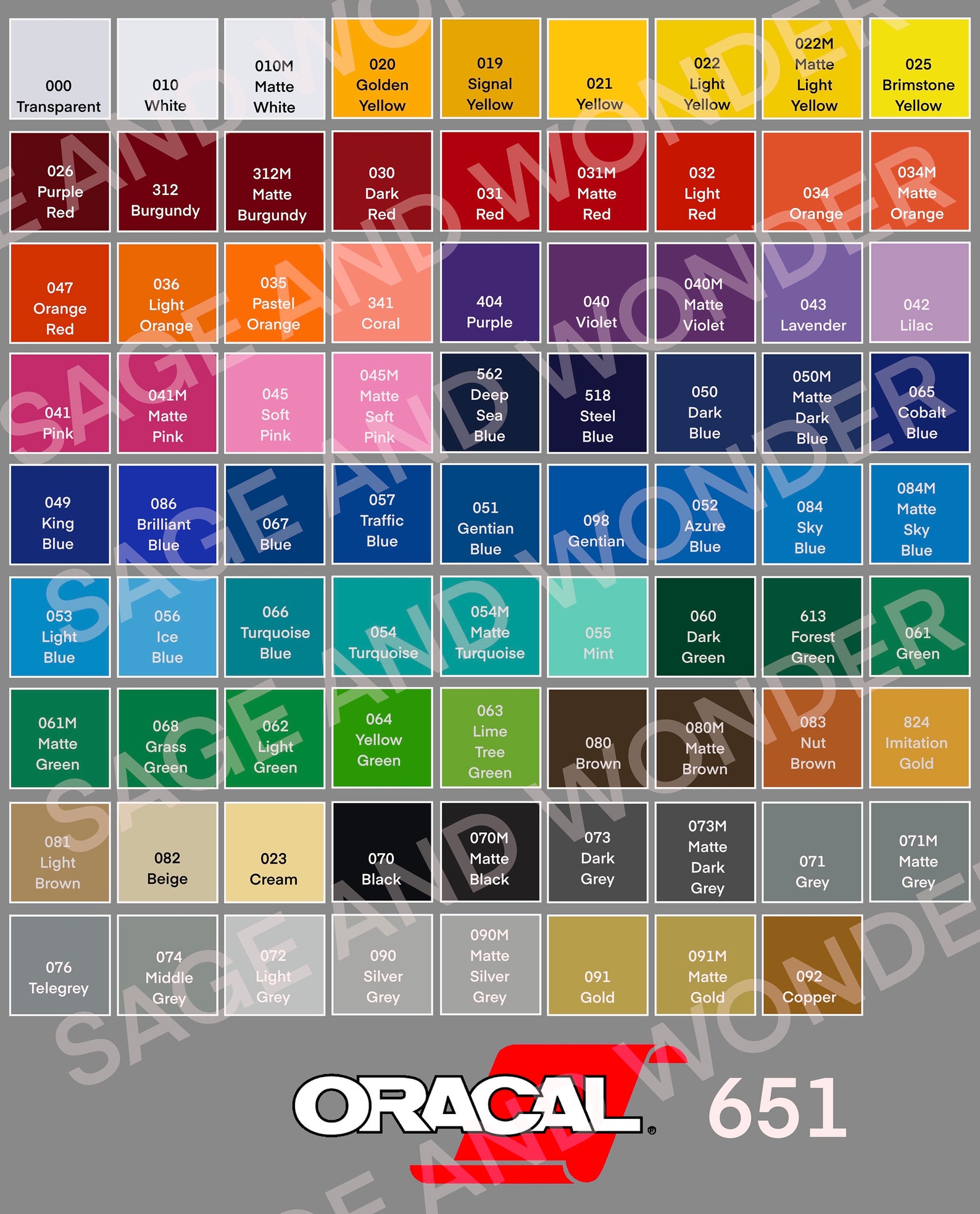 Oracal 651 Vinyl Color Chart - Etsy