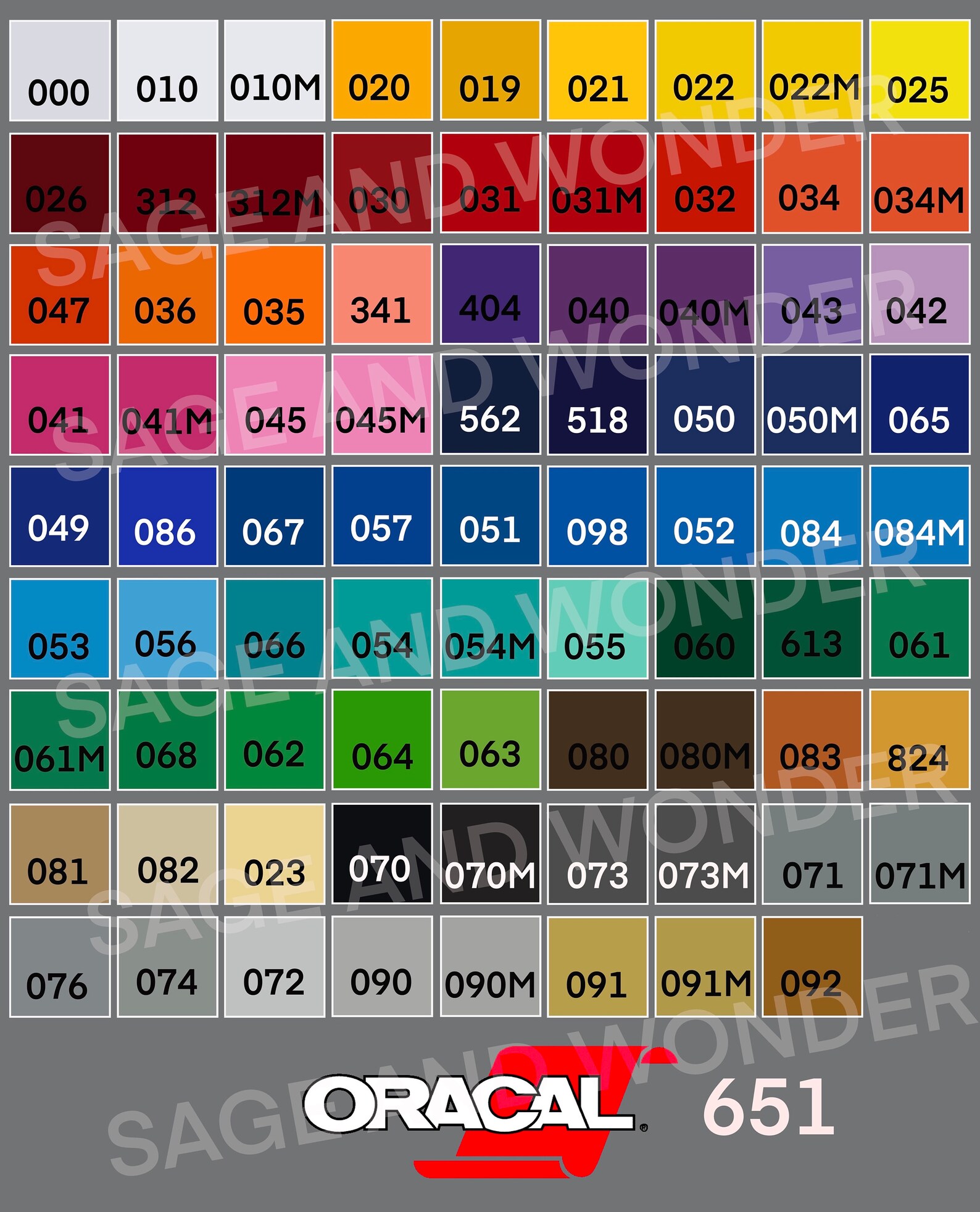 Oracal 651 Vinyl Color Chart - Etsy