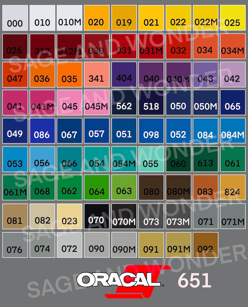Oracal 651 Vinyl Color Chart - Etsy Oracal 651 Vinyl Color Chart - Etsy