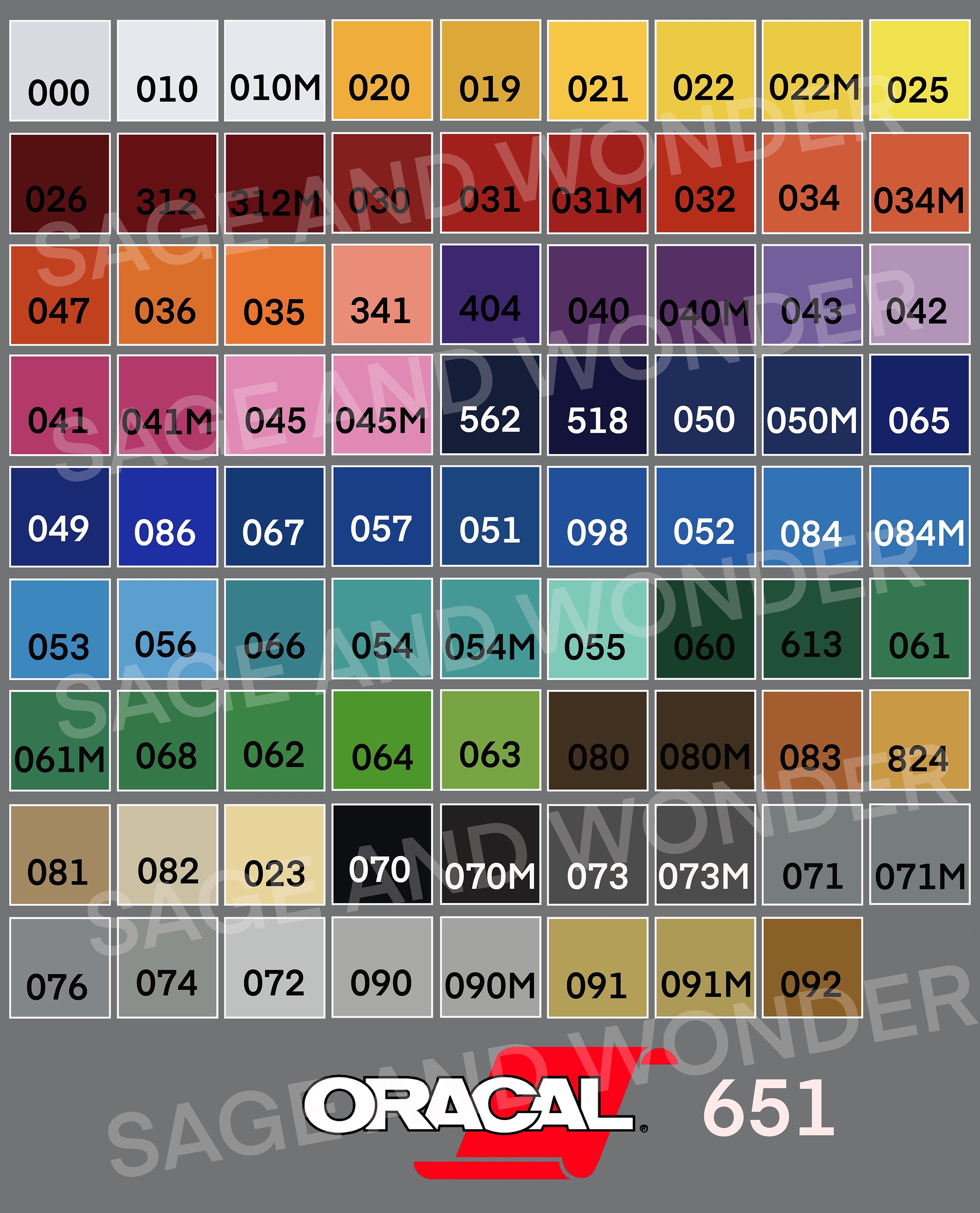 Oracal 651 Vinyl Color Chart - Etsy