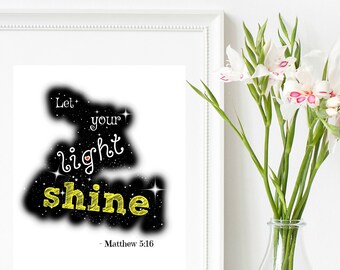 Coloring Page, Bible Verse , Let Your Light Shine, Christian, Instant ...