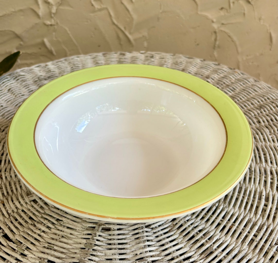 Vintage 1950's Pyrex Lime Green Serving Bowl White Milk Glass Vegetable ...
