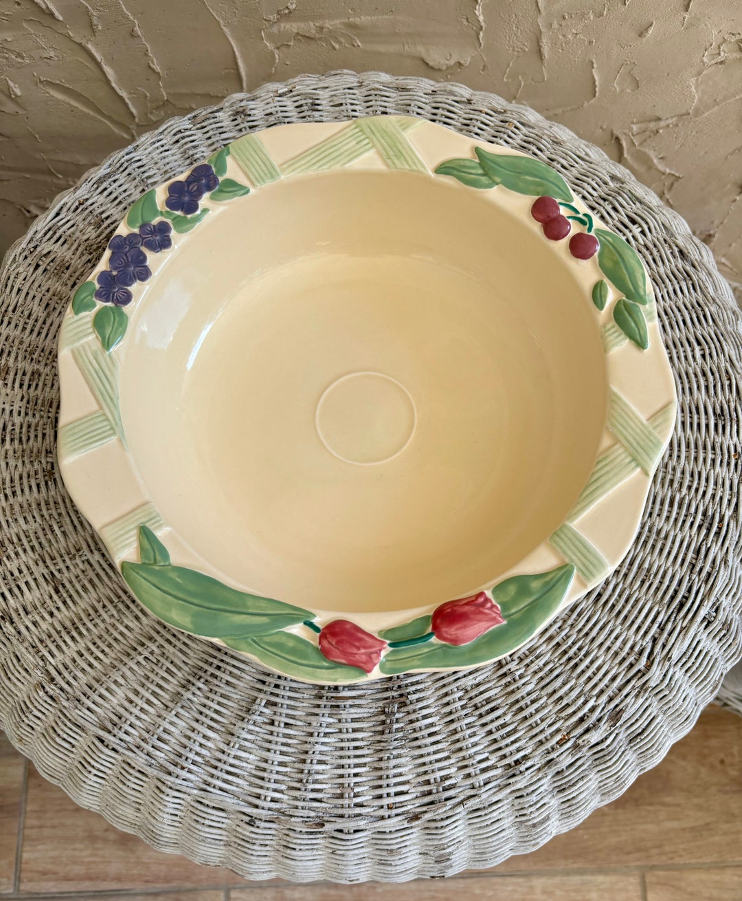 Vintage Treasure Craft Large Porcelain Bowl With Raised Pink Tulips ...