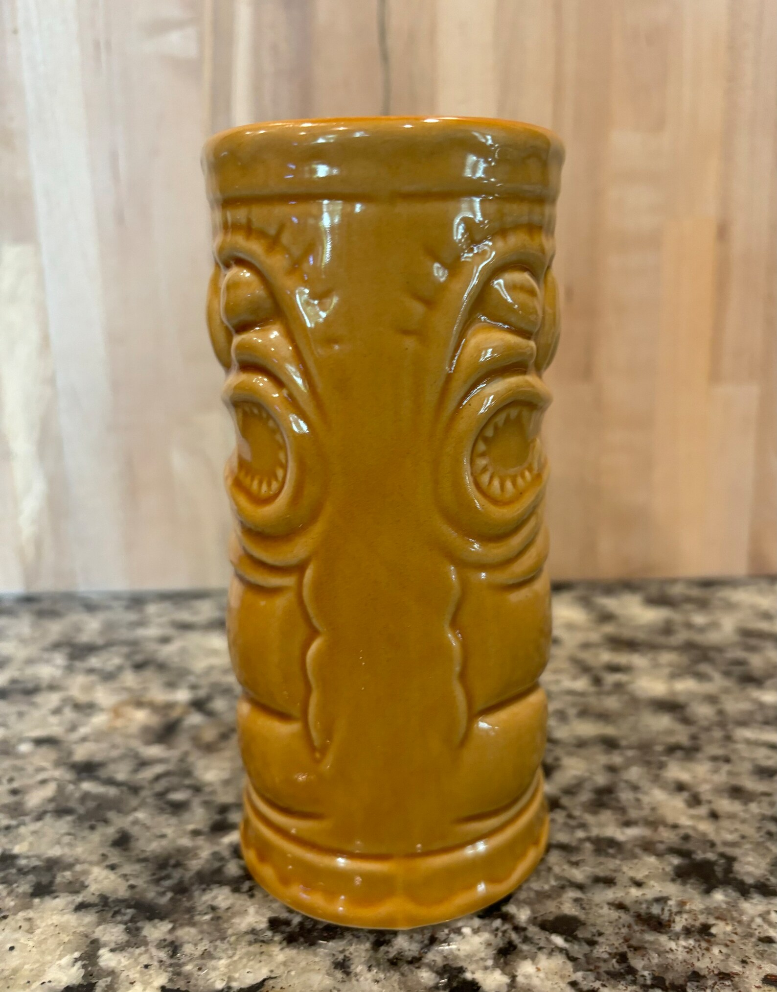 Gold Yellow Tiki Tumbler Mug Cup Polynesian Hawaii Ceramic Double Sided ...