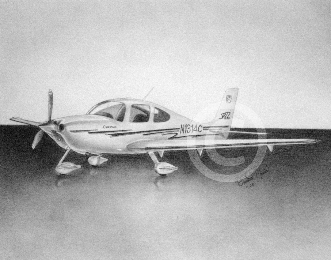8x10 Print Cirrus SR22 Jet Aircraft Pencil Drawing Print - Etsy