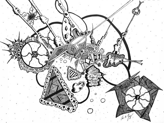 8x10 Print In Space Unique Abstract Ink Drawing Sci Fi | Etsy