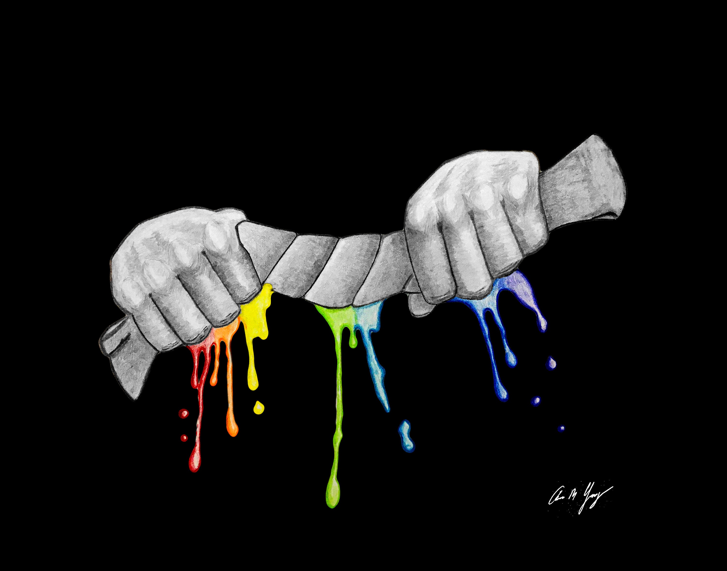 11x14 Print Drip Rainbow Drawing Unique Abstract Art Drawing Graphite ...