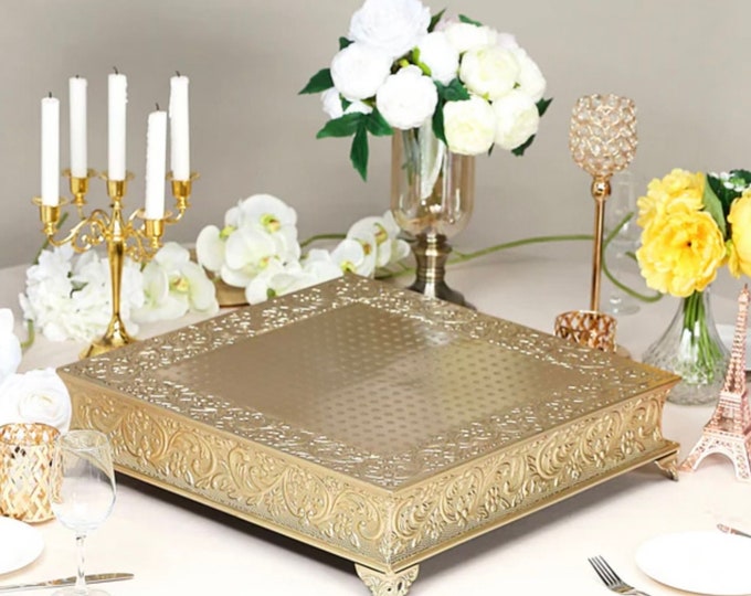 14 Embossed Square Cake Plateau Gold Cake Stand Metal Cake - Etsy