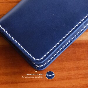 Vertical Blue Pull up Leather Wallet, Navy, Front Pocket, Handmade ...