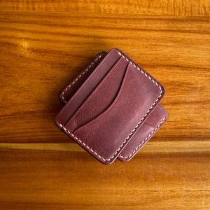 Maroon Vegetable Tanned Card Holder, Full Grain Leather, Cowhide, Card ...