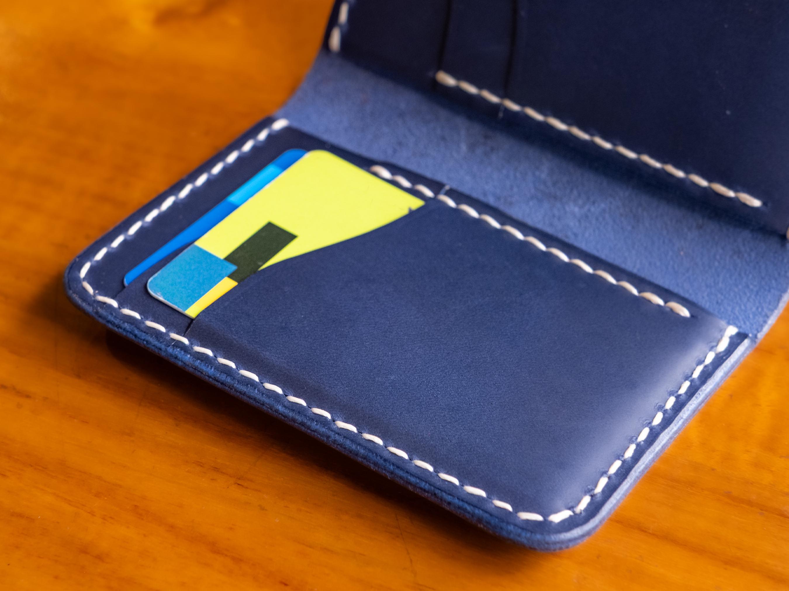 Vertical Blue Pull up Leather Wallet, Navy, Front Pocket, Handmade ...