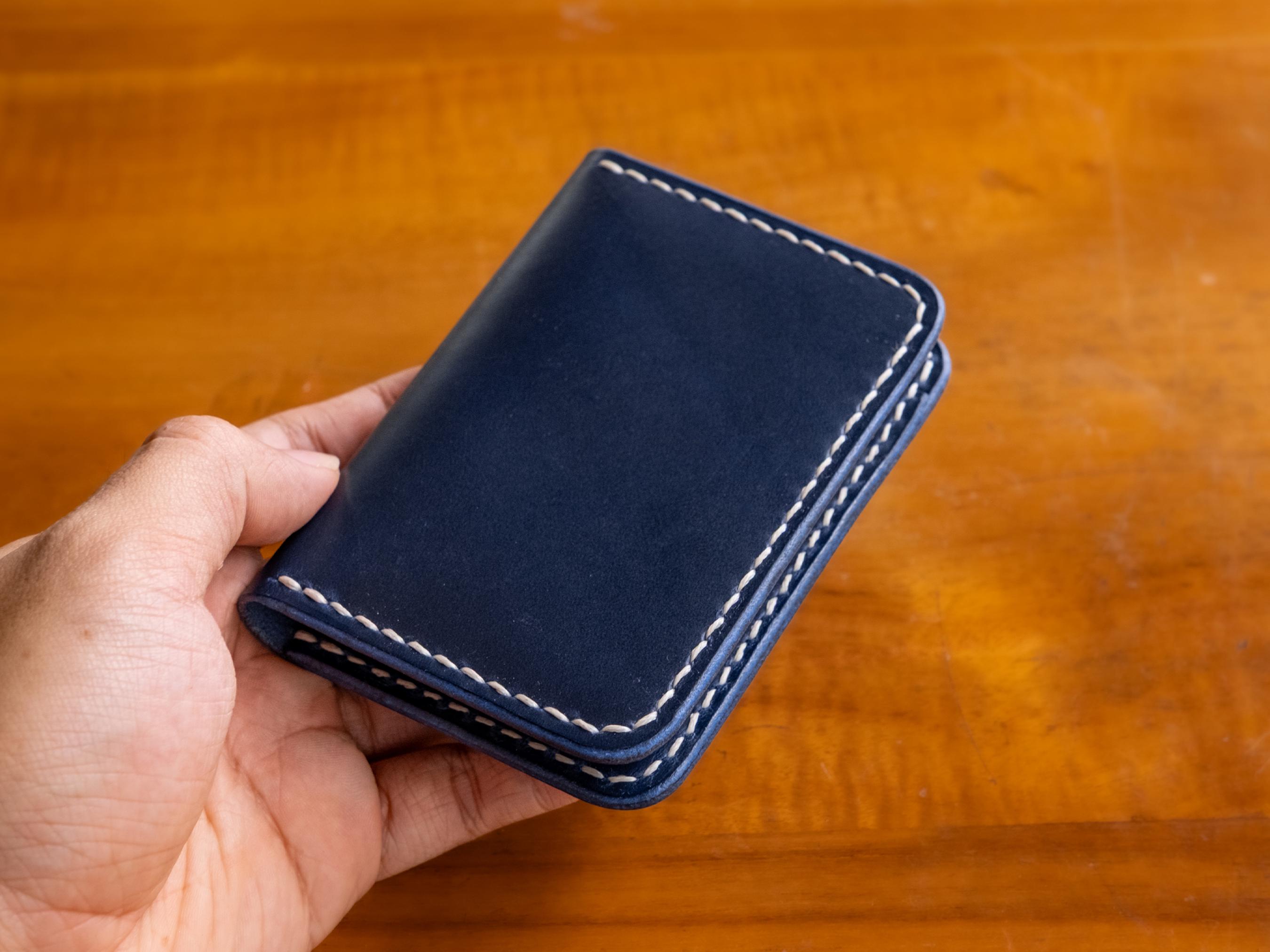 Vertical Blue Pull up Leather Wallet, Navy, Front Pocket, Handmade ...