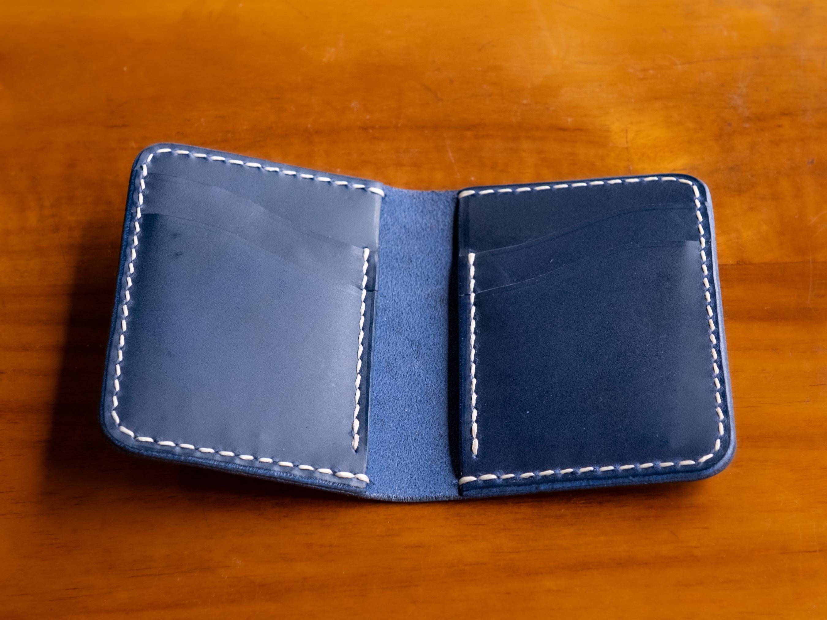 Vertical Blue Pull up Leather Wallet, Navy, Front Pocket, Handmade ...