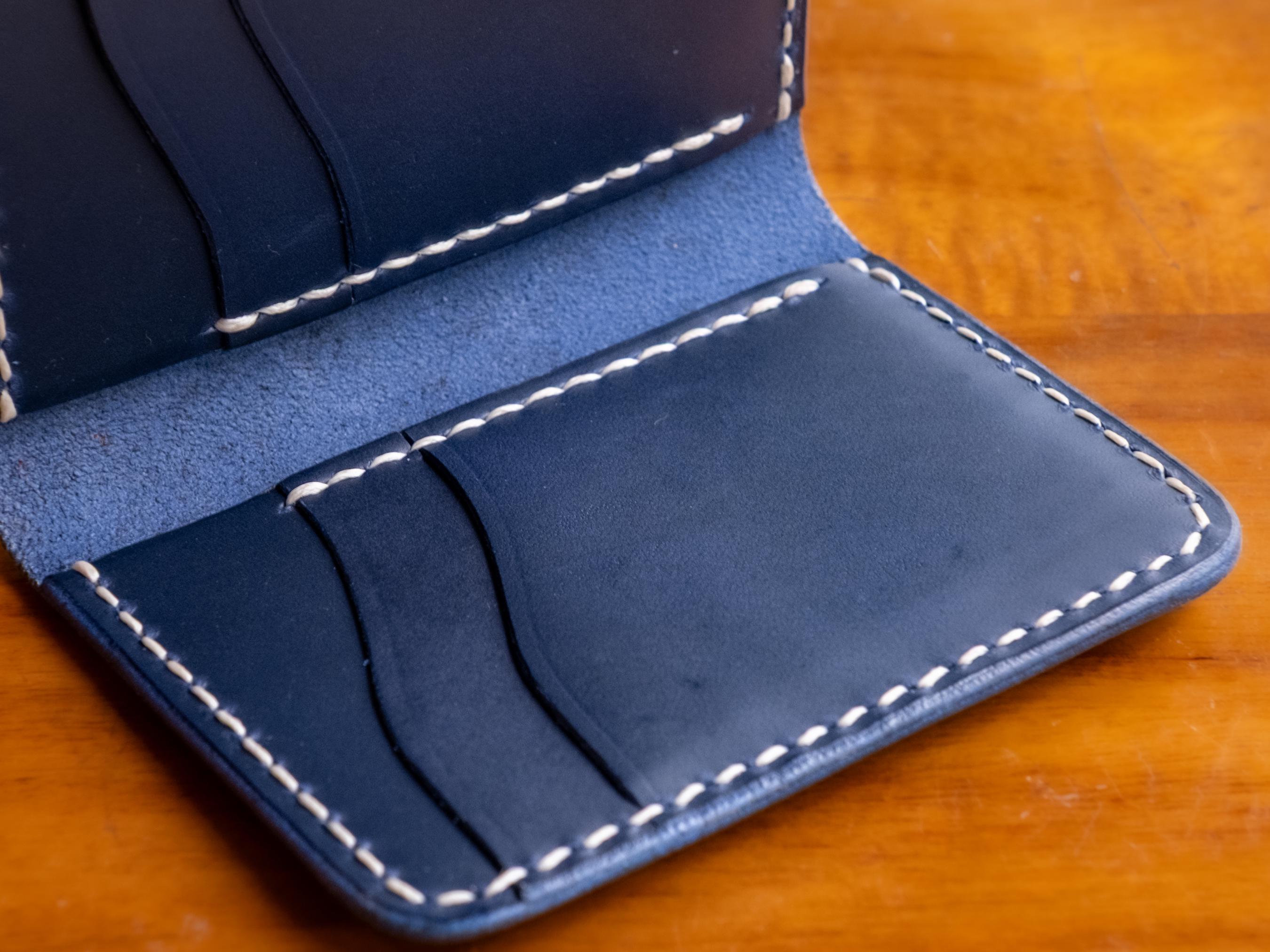 Vertical Blue Pull up Leather Wallet, Navy, Front Pocket, Handmade ...
