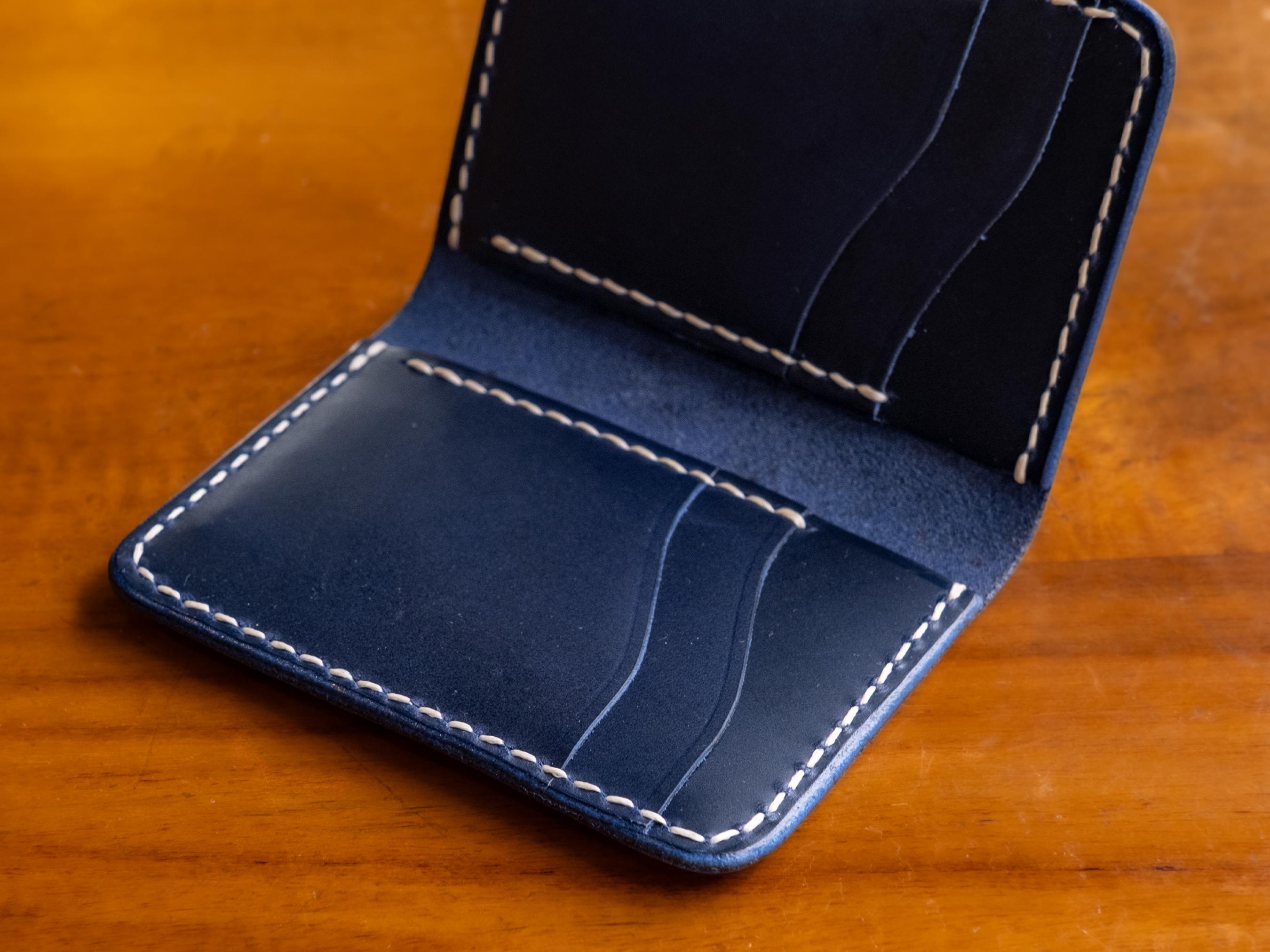 Vertical Blue Pull up Leather Wallet, Navy, Front Pocket, Handmade ...