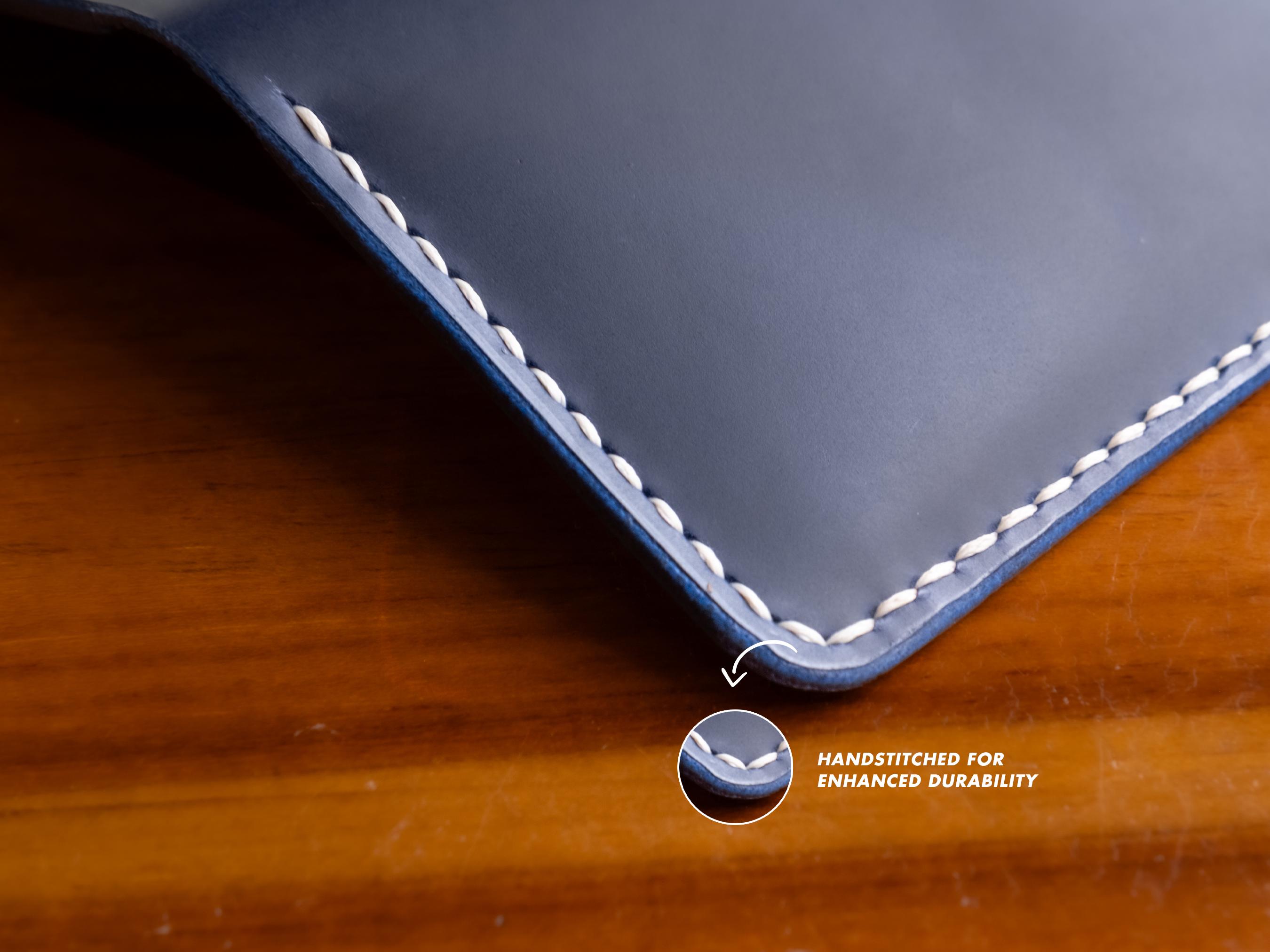 Vertical Blue Pull up Leather Wallet, Navy, Front Pocket, Handmade ...