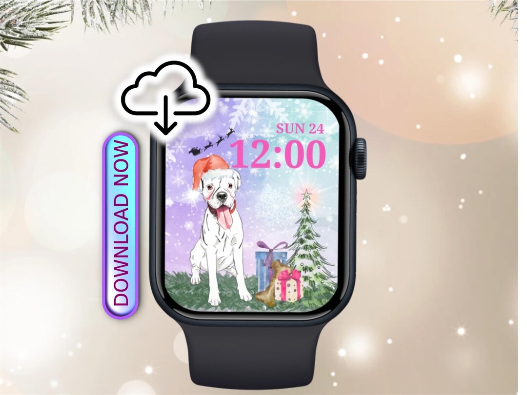Christmas Apple Watch Face, Boxer Christmas, White Boxer Apple Watch ...