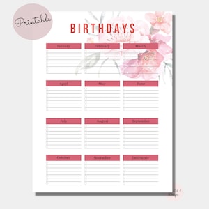 Birthday Calendar, Birthday Reminder, Tracker, Birthday Log, Important ...