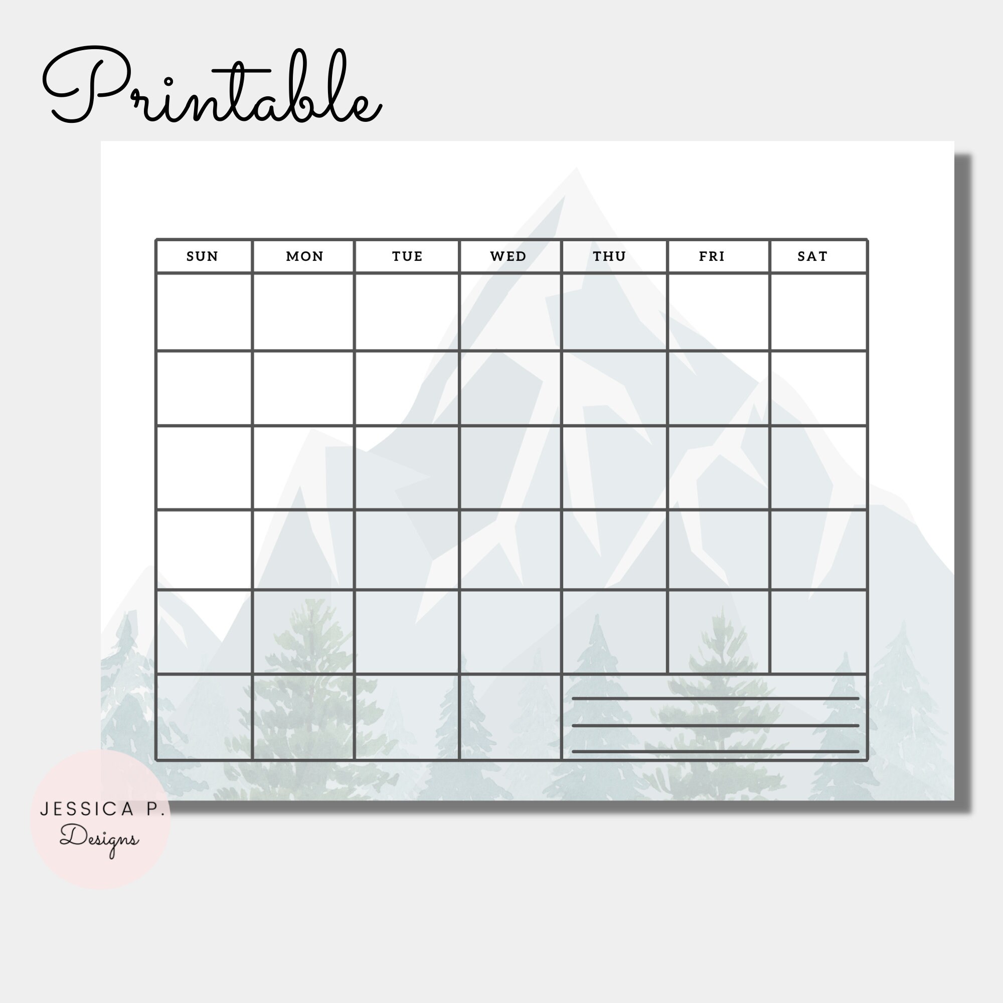 Blank Calendar, Monthly Calendar , Minimalist , Nature Printable ...