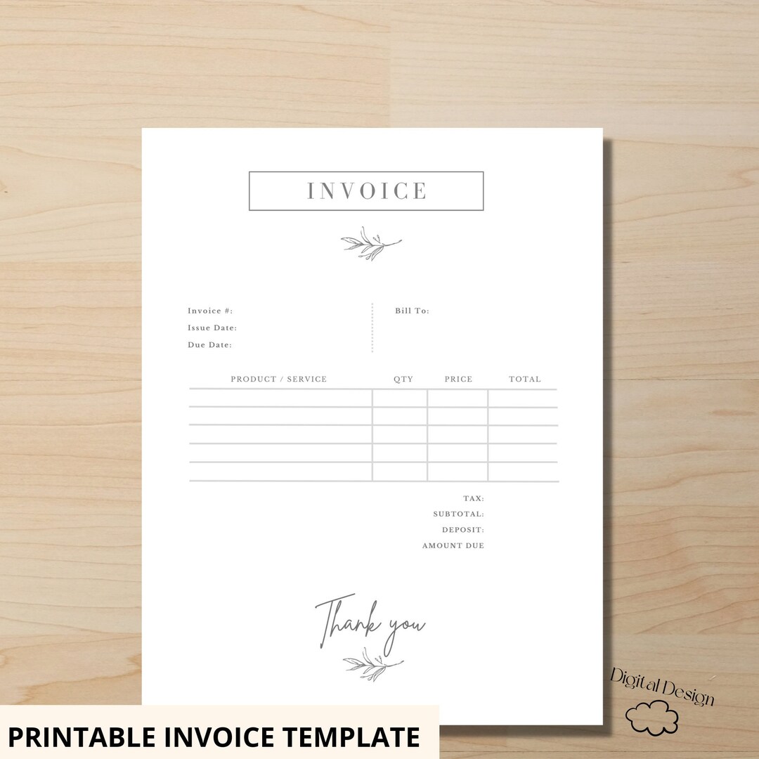 INVOICE TEMPLATE, Printable Invoice, Business Invoice, Small Business ...