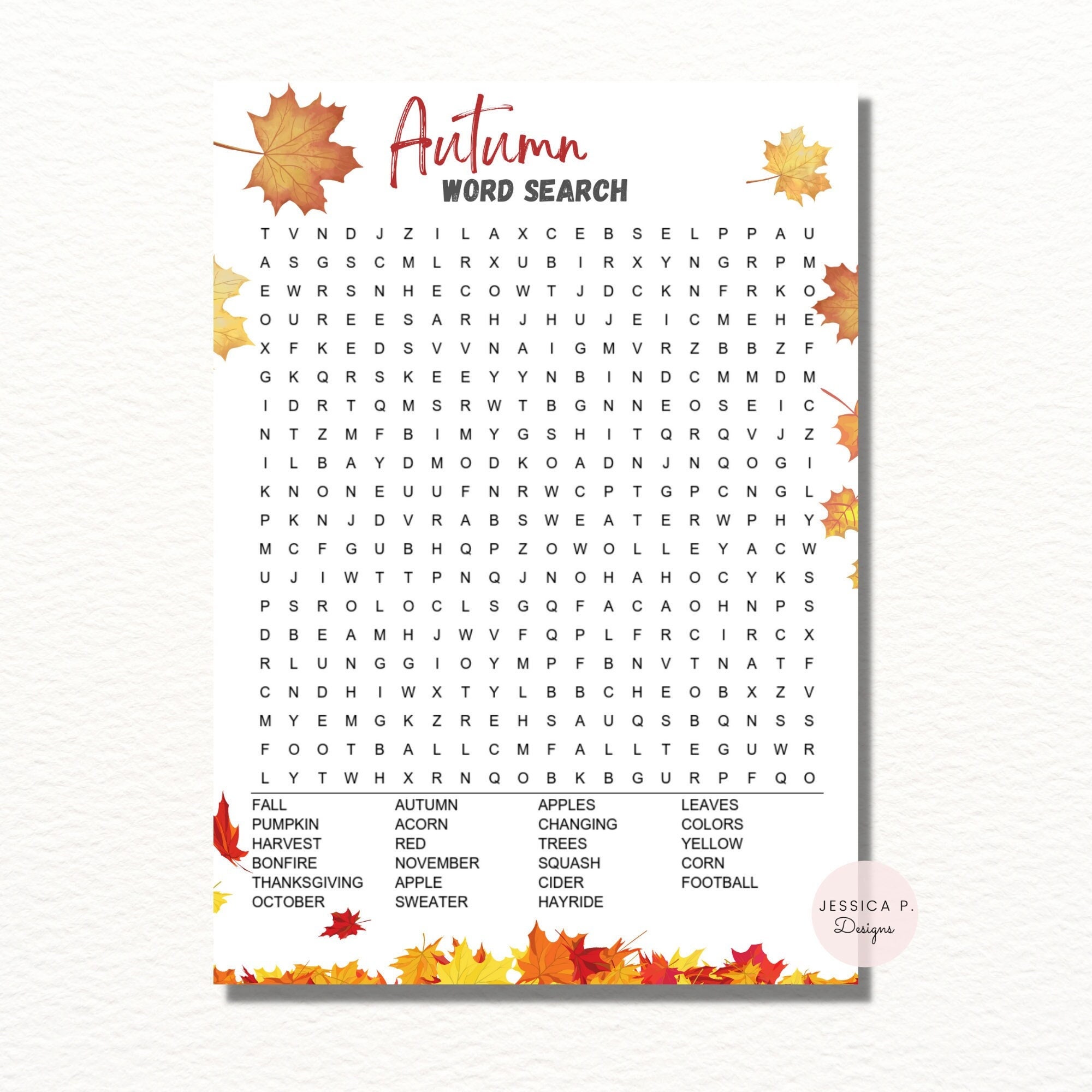 Autumn, Fall, WORD SEARCH, Printable Game, Games for Kids, Instant ...