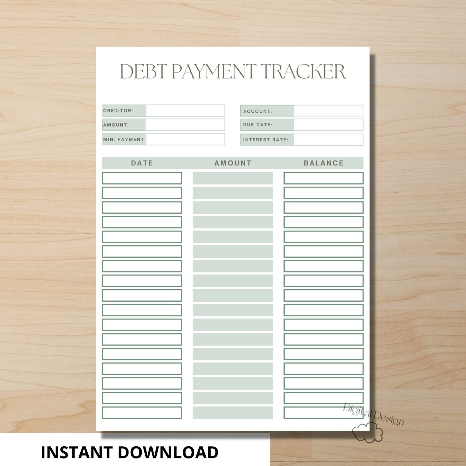 DEBT REPAYMENT PRINTABLE, Debt Tracker, Debt Payoff Tracker, Debt ...