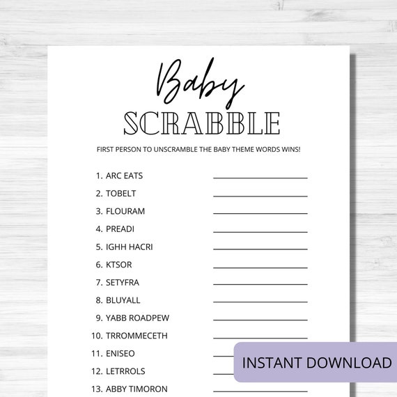 Scrabble Baby Shower Games Printable Word Scramble Baby Shower Game