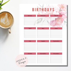 Birthday Calendar, Birthday Reminder, Tracker, Birthday Log, Important ...