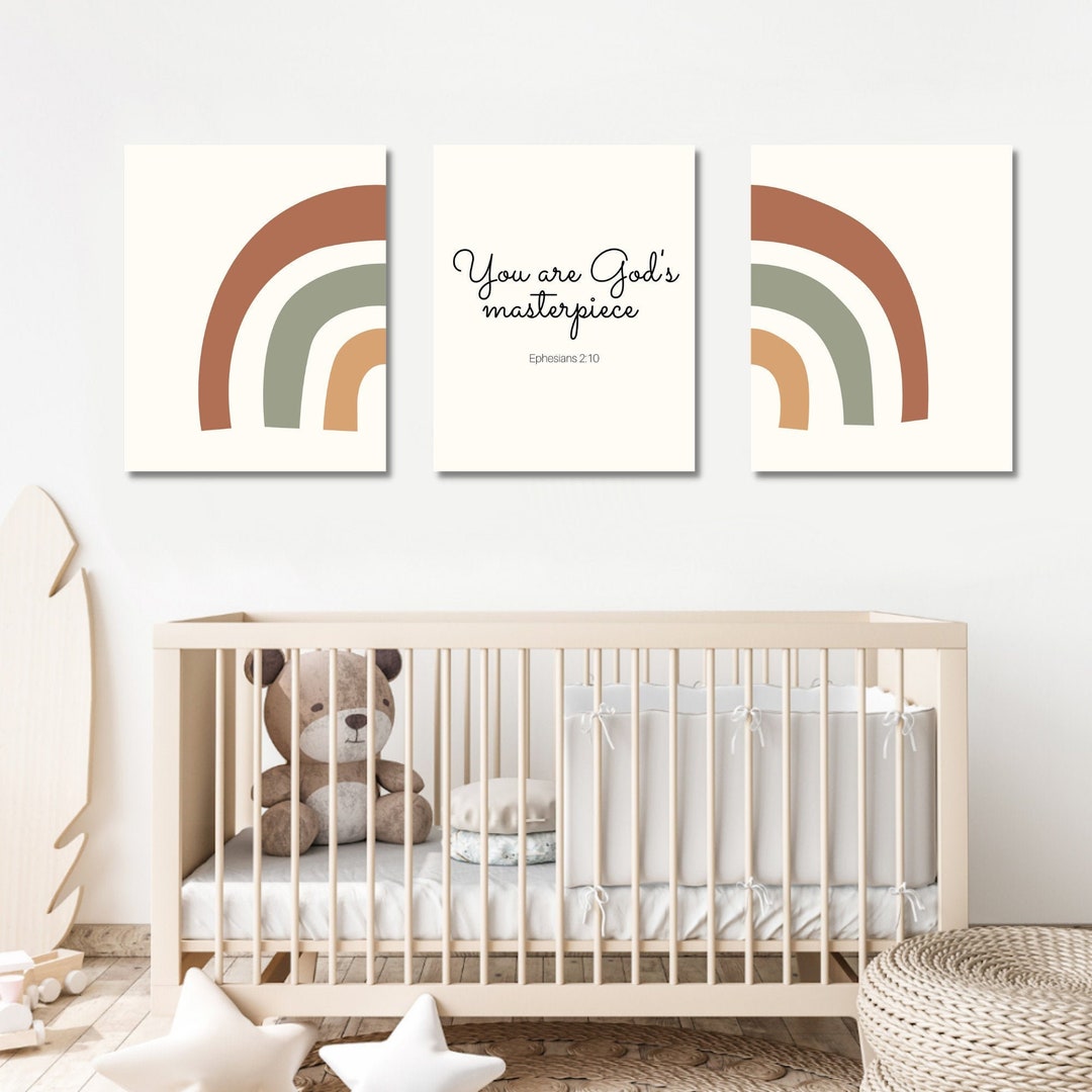 Nursery Bible Verse, Boho Nursery Decor Printable Art, Boho Rainbow ...