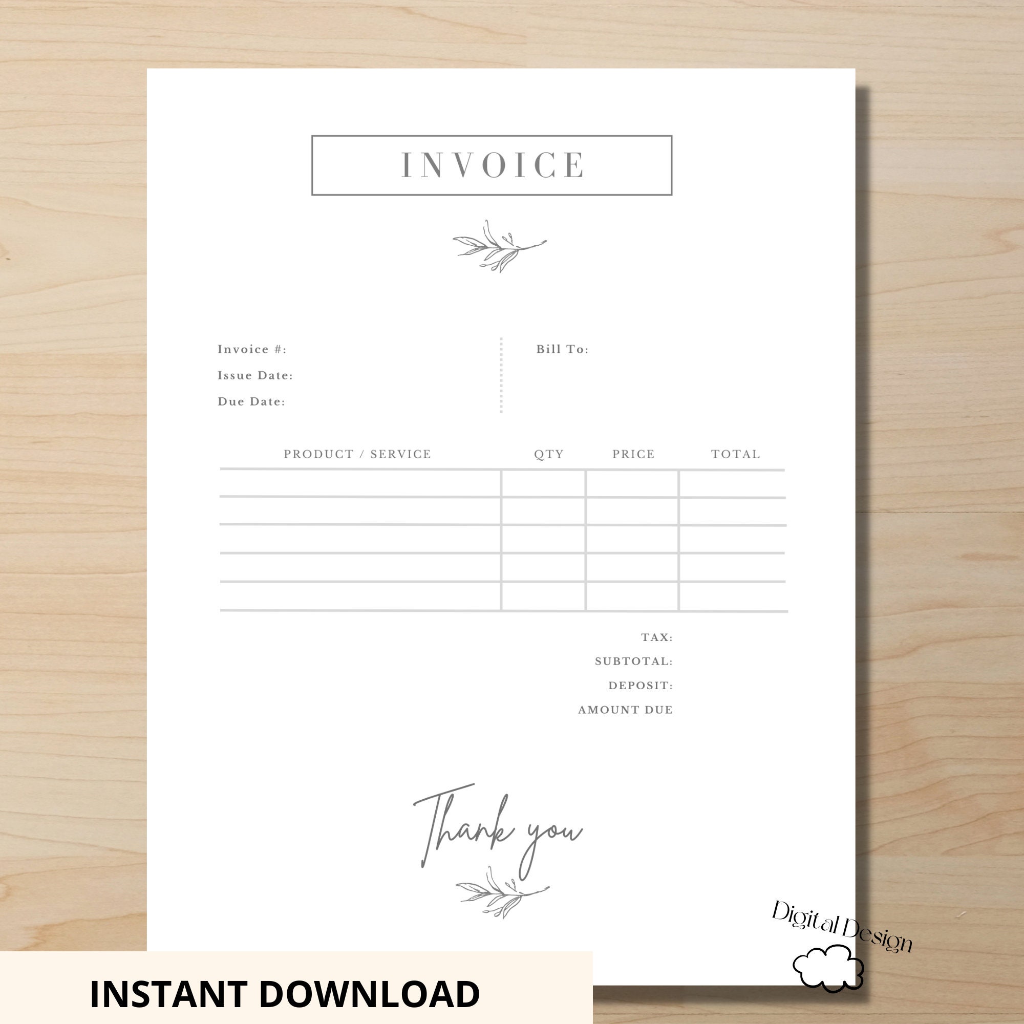 INVOICE TEMPLATE, Printable Invoice, Business Invoice, Small Business ...