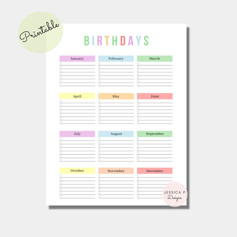 Birthday Calendar, Birthday Reminder, Tracker, Birthday Log, Important ...