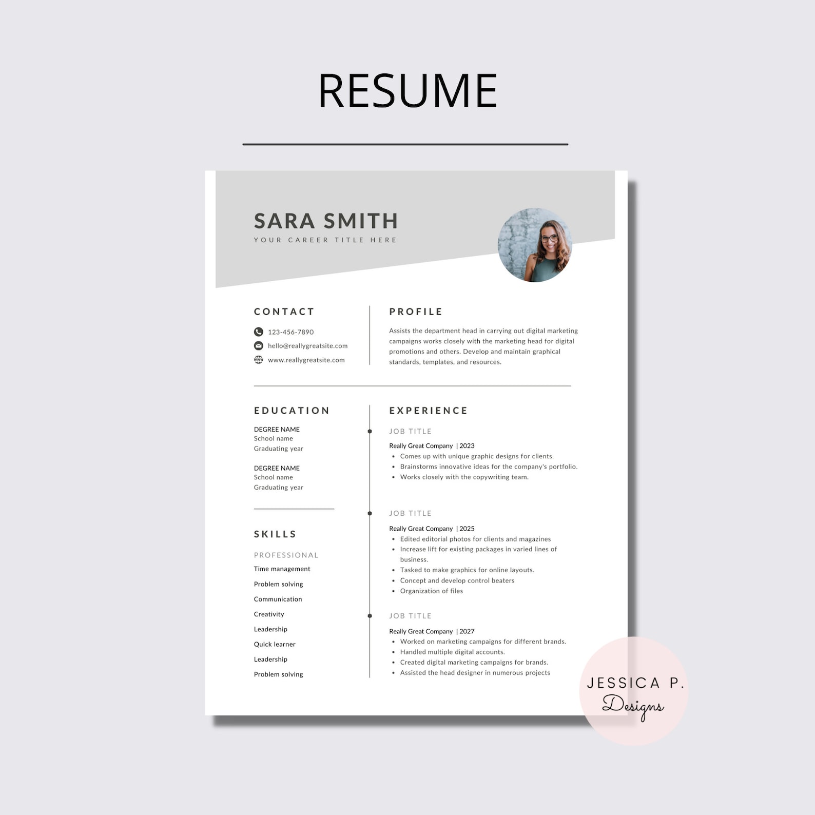 Resume Template, College Resume Template, CV Template With Photo, CV ...
